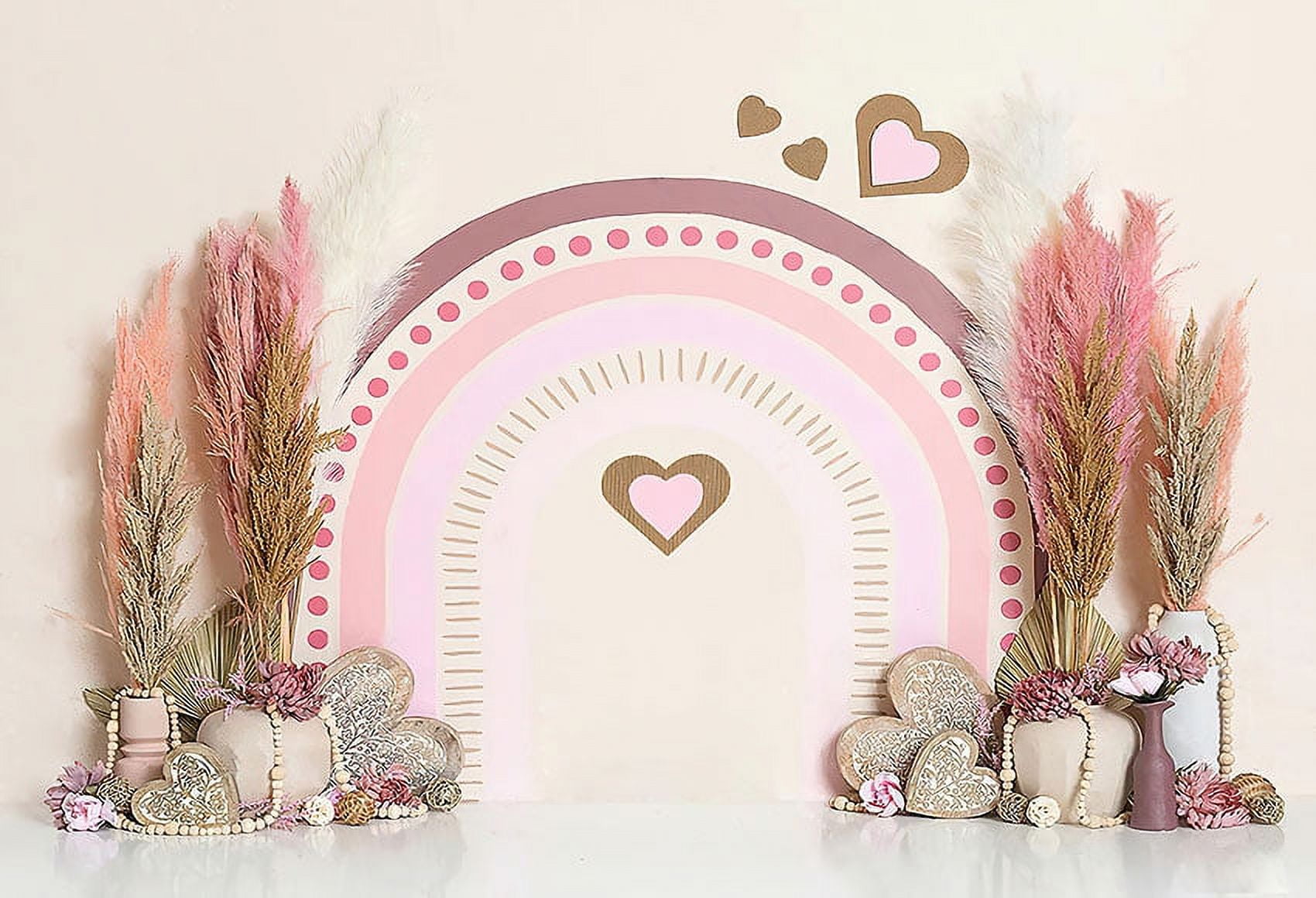 Photography Background Pink Boho Floral Balloons Girl Boy Birthday ...