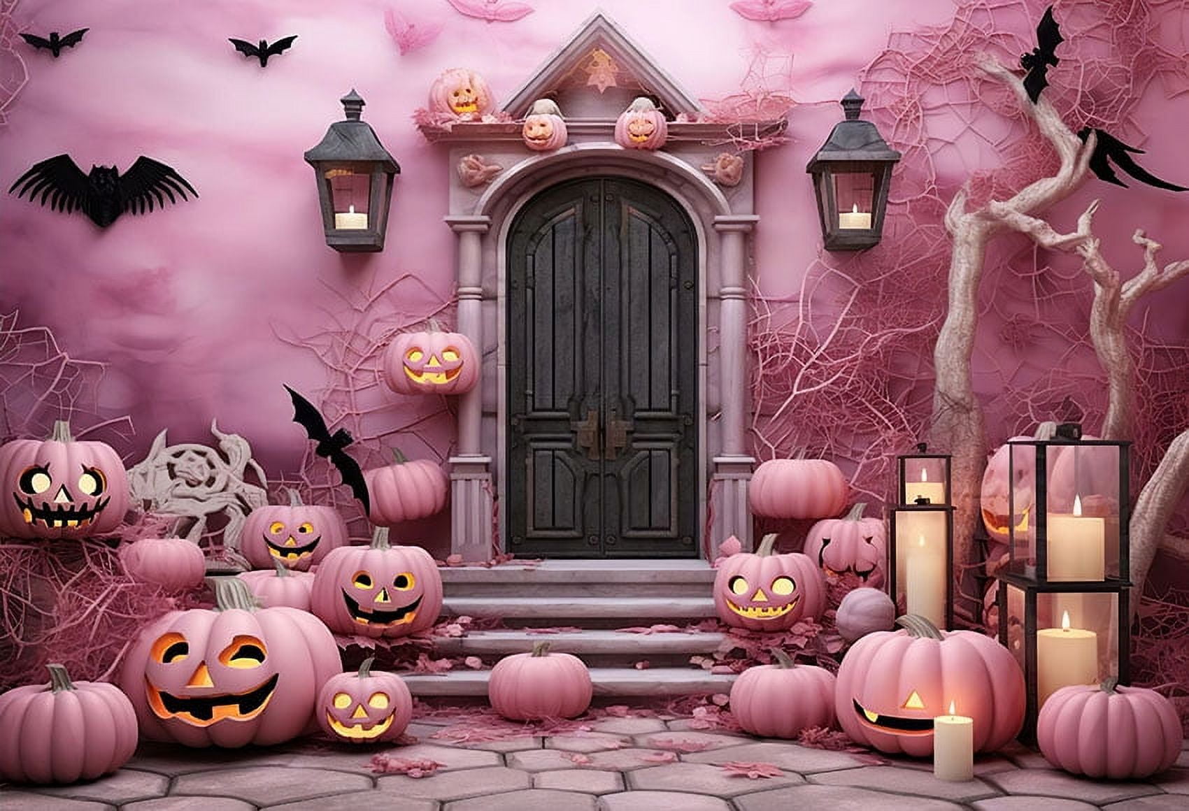 Photography Background Pink Halloween Pumpkin Bat Girls Birthday Party ...