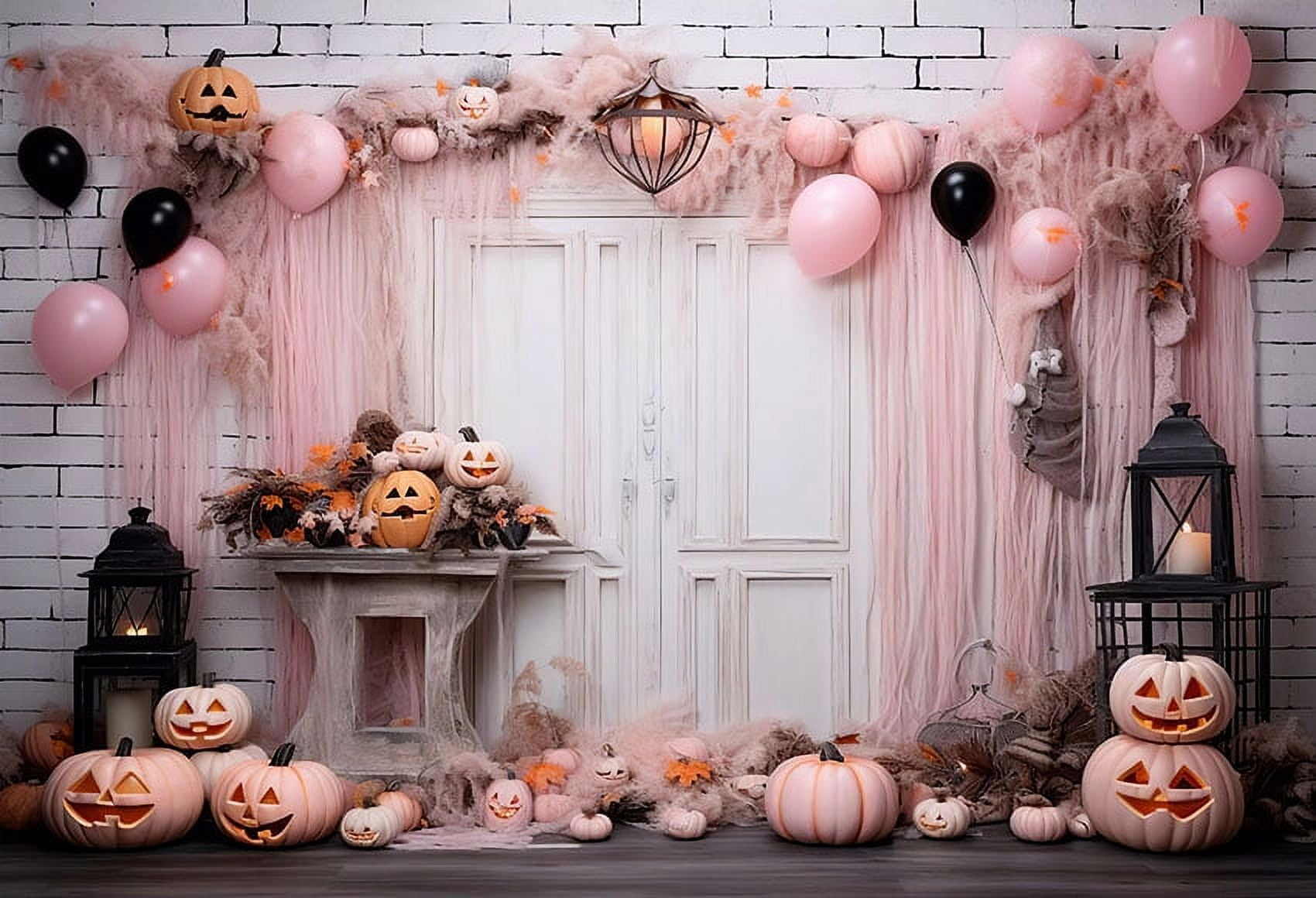 Photography Background Pink Halloween Pumpkin Bat Girls Birthday Party ...