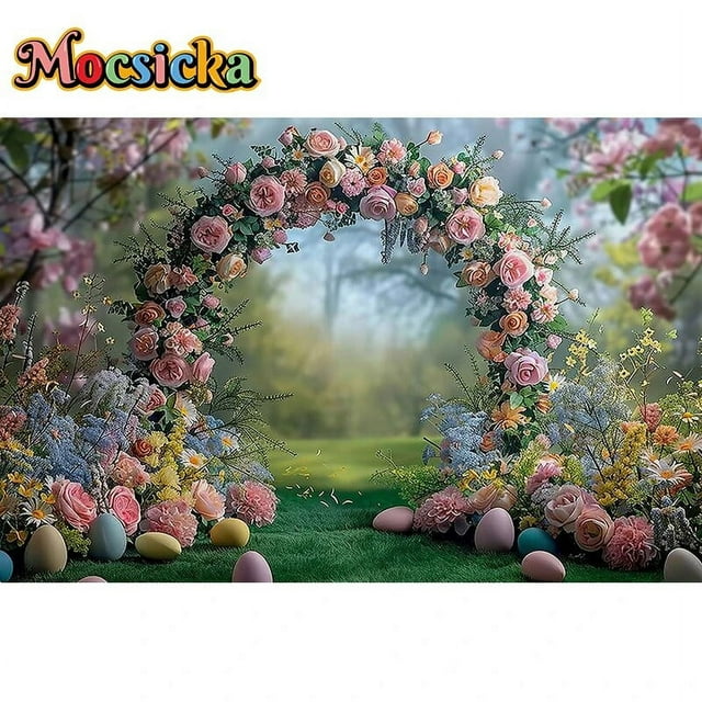 Photography Background Spring Easter Eggs Arch Flowers Garden Child ...