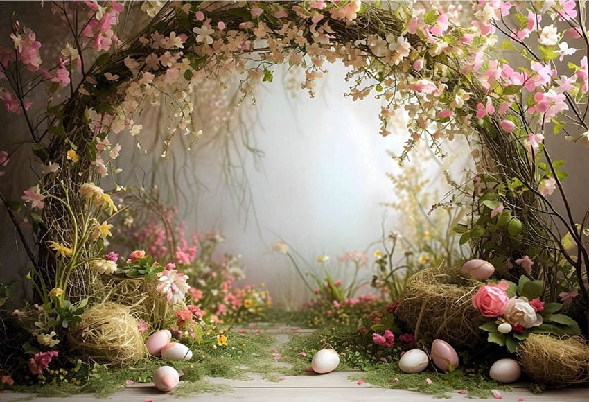 Photography Background Spring Easter Eggs Arch Flowers Garden Child ...