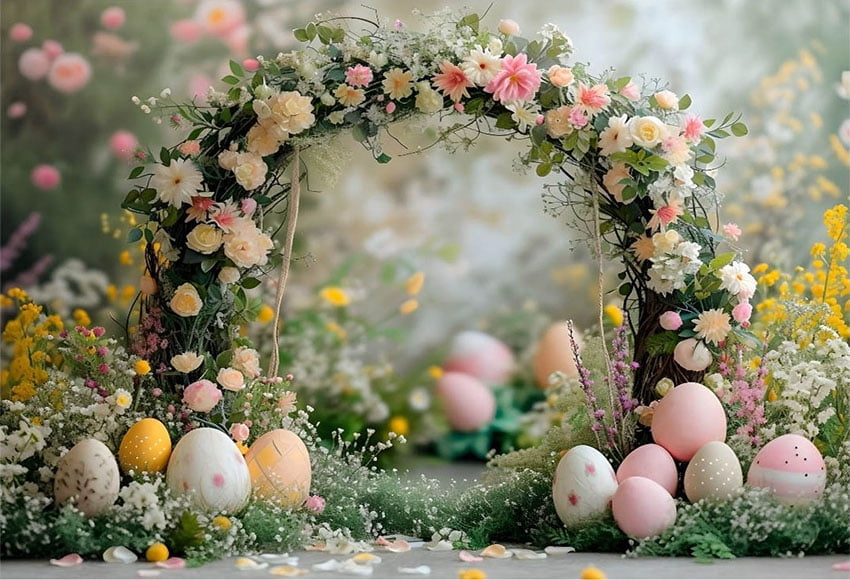 Photography Background Spring Easter Eggs Arch Flowers Garden Child ...
