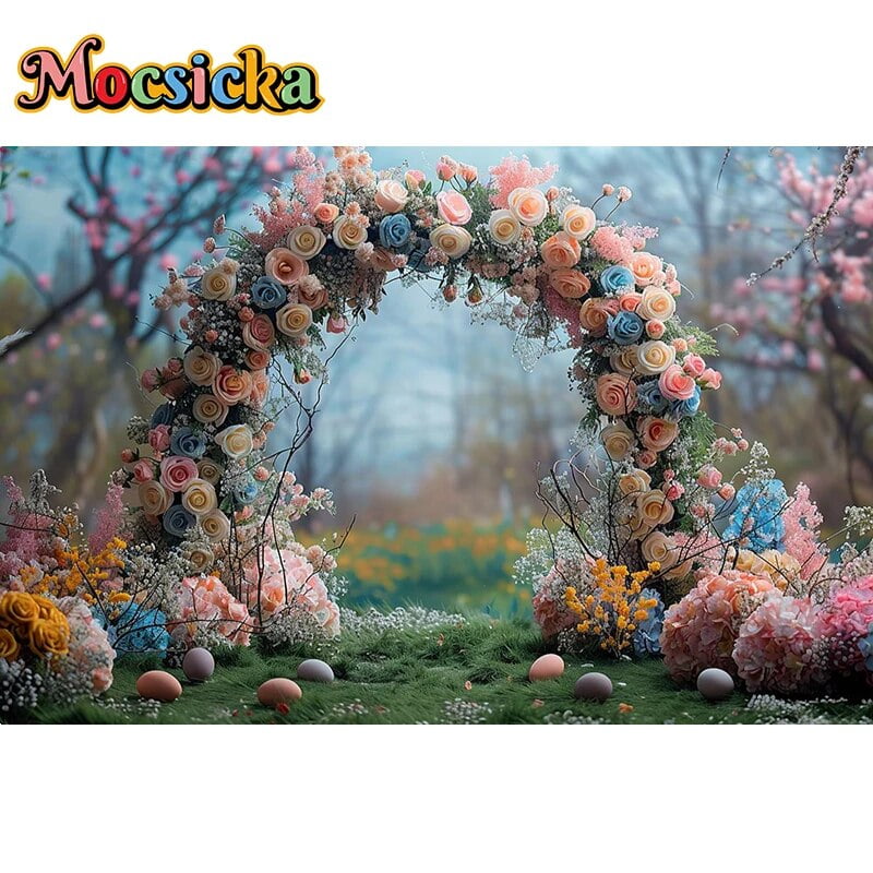 Photography Background Spring Easter Eggs Arch Flowers Garden Child ...