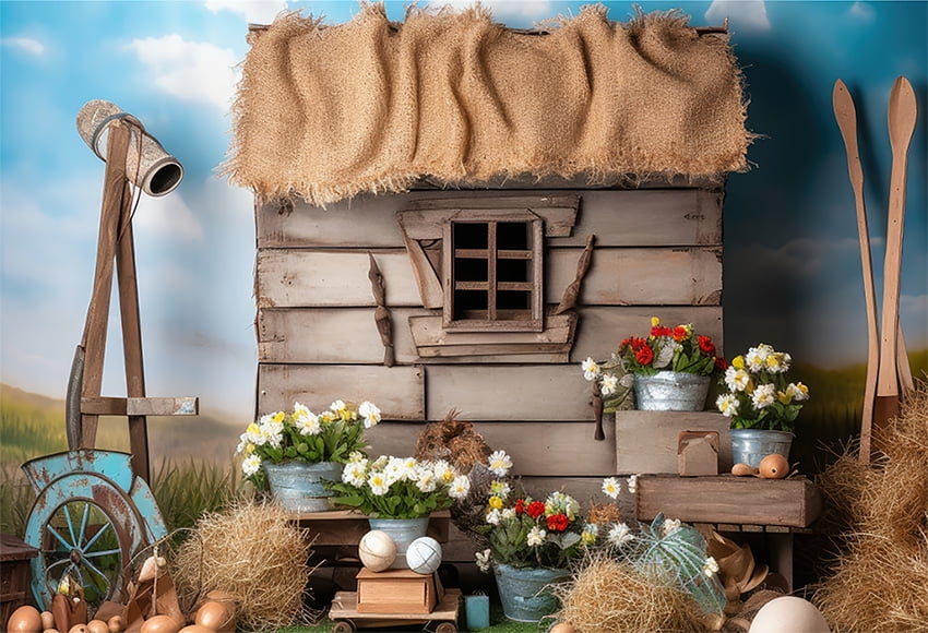 Photography Background Spring Farm Easter Flowers Bunny Eggs Birthday ...