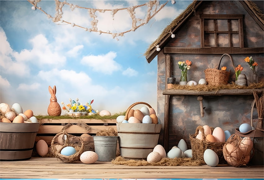 Photography Background Spring Farm Easter Flowers Bunny Eggs Birthday ...