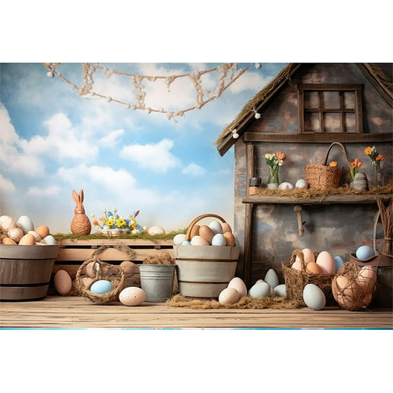 Photography Background Spring Farm Easter Flowers Bunny Eggs Birthday ...