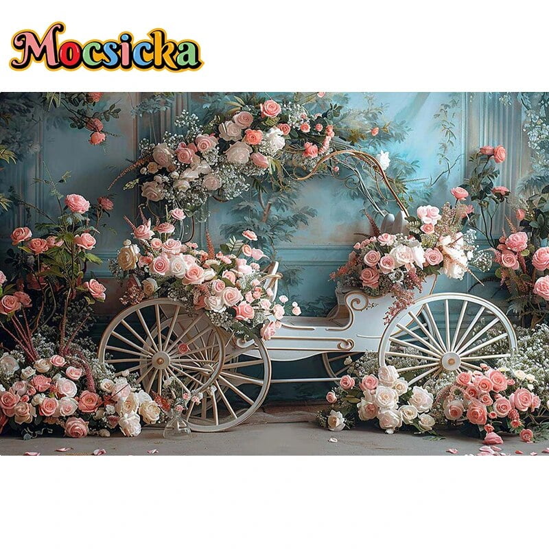 Photography Background Spring Indoor Carriage Floral Decor Wedding ...