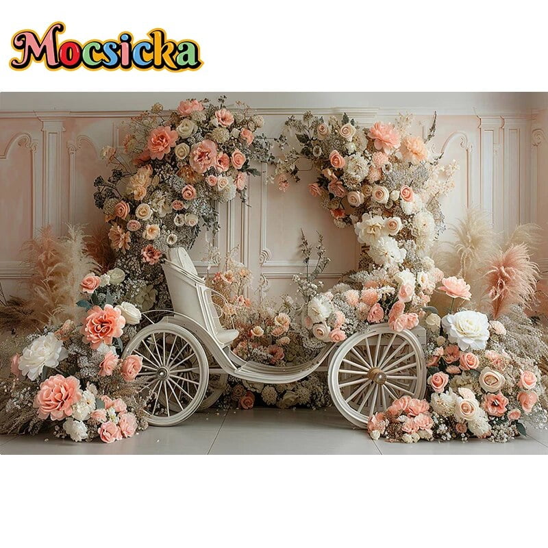 Photography Background Spring Indoor Carriage Floral Decor Wedding ...