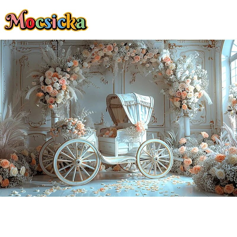 Photography Background Spring Indoor Carriage Floral Decor Wedding ...