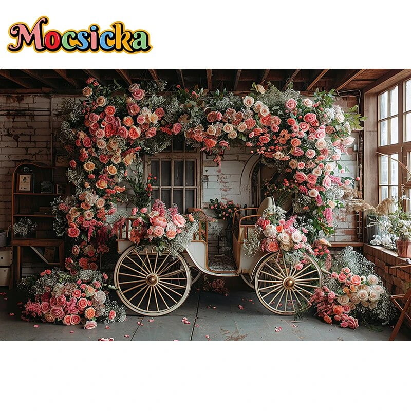 Photography Background Spring Indoor Carriage Floral Decor Wedding ...