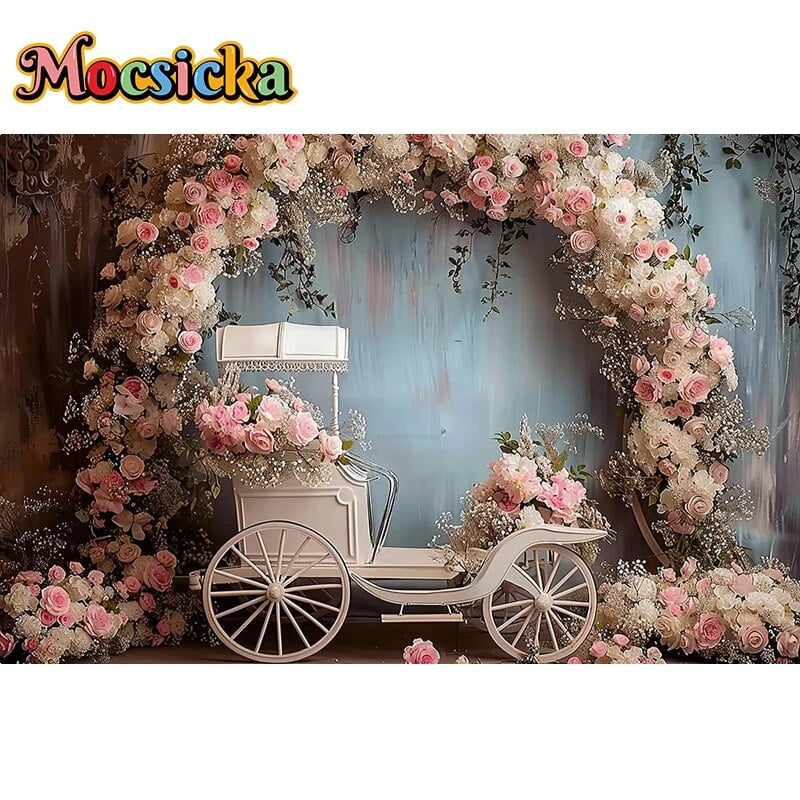 Photography Background Spring Indoor Carriage Floral Decor Wedding ...