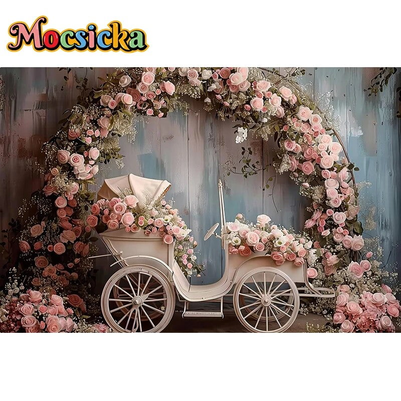 Photography Background Spring Indoor Carriage Floral Decor Wedding ...