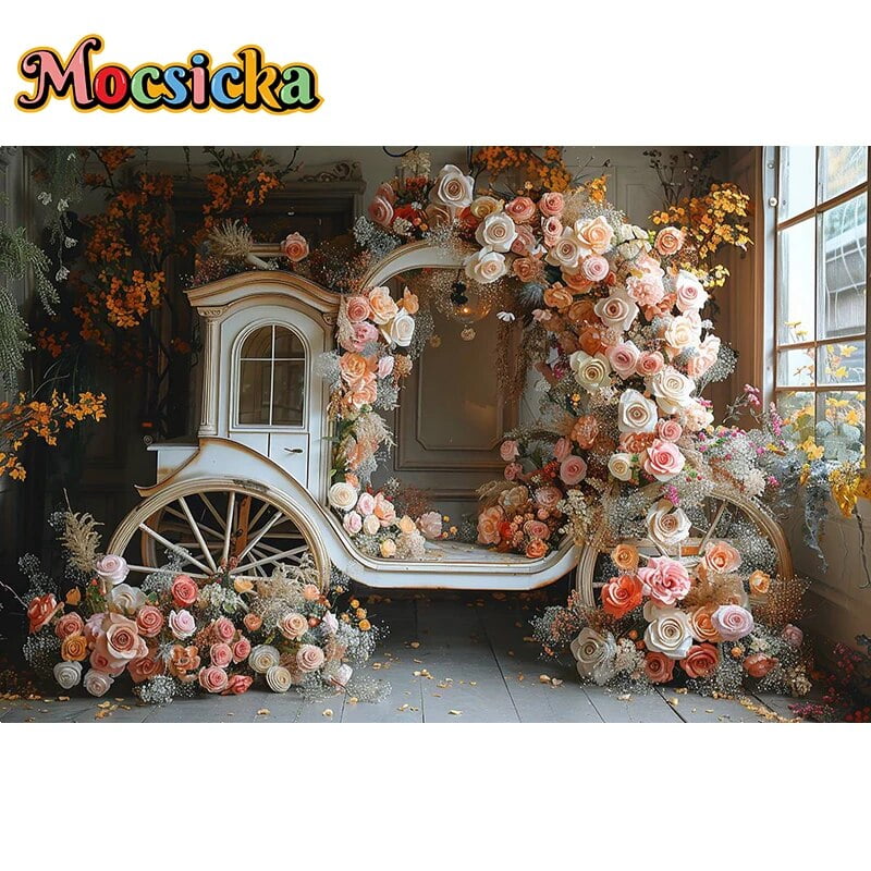 Photography Background Spring Indoor Carriage Floral Decor Wedding ...
