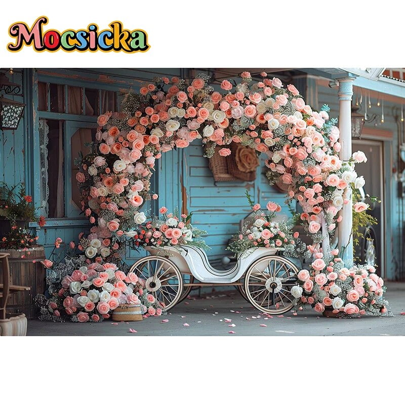 Photography Background Spring Indoor Carriage Floral Decor Wedding ...