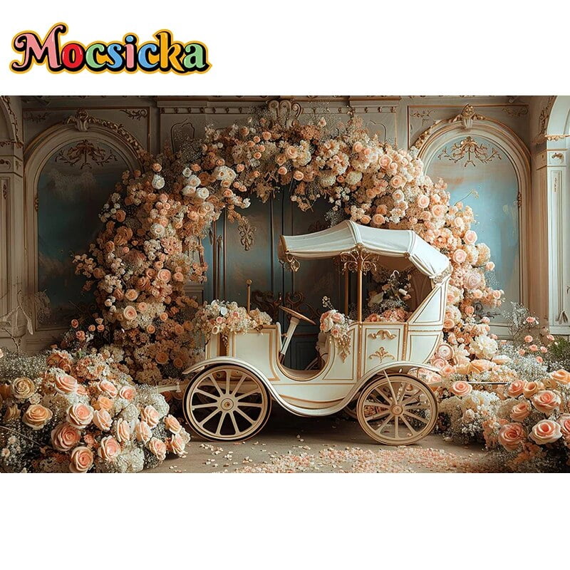 Photography Background Spring Indoor Carriage Floral Decor Wedding ...