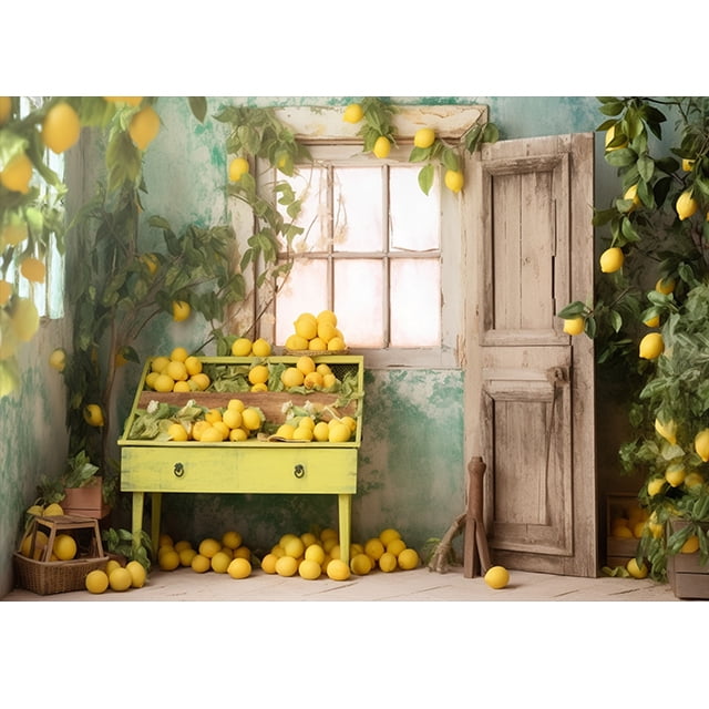 Photography Background Spring Lemon Gre Leafs Wood Wall Child Birthday ...