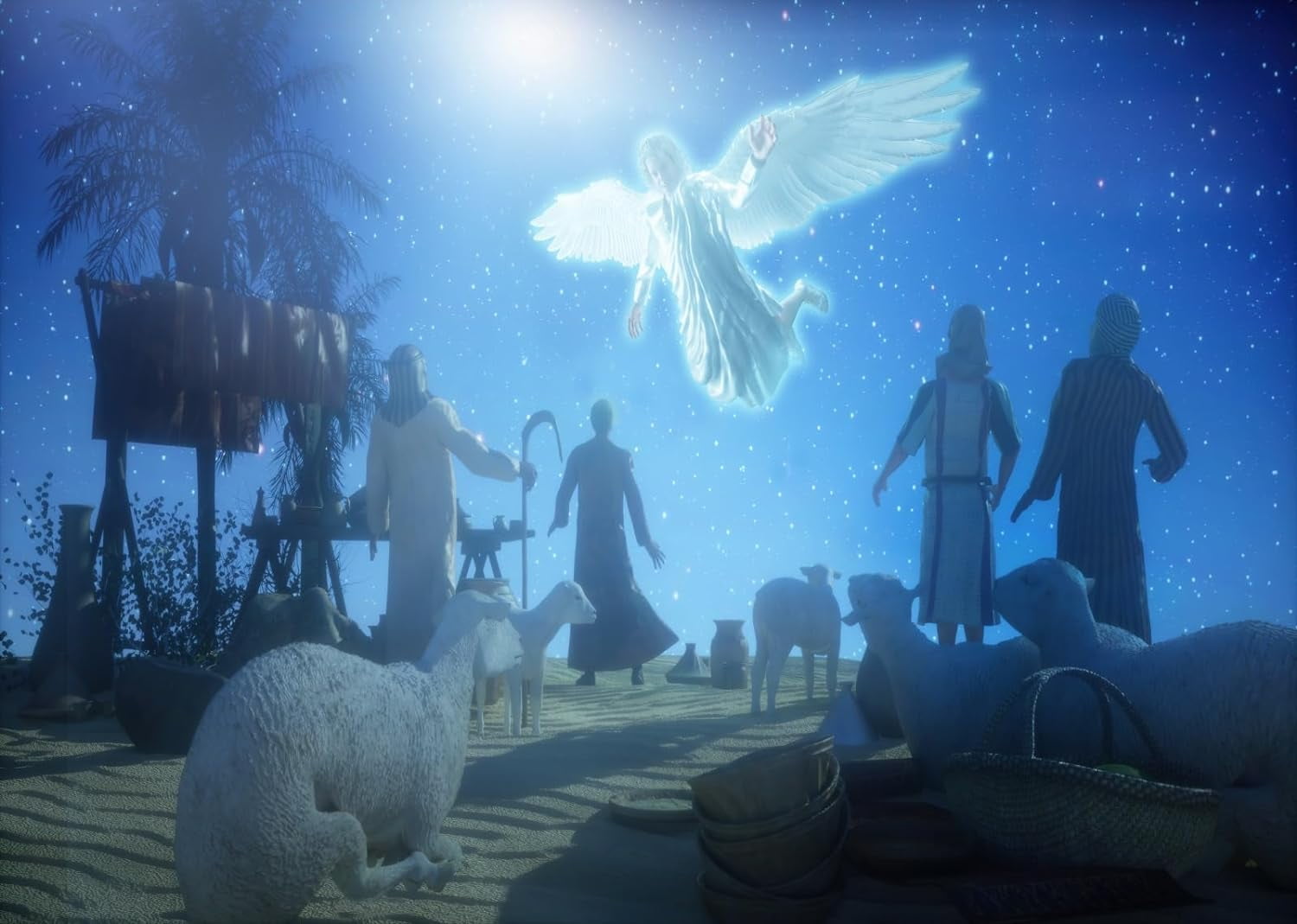 Photography Background Star Of Blue Night Sky Christmas Angel Shepherds ...
