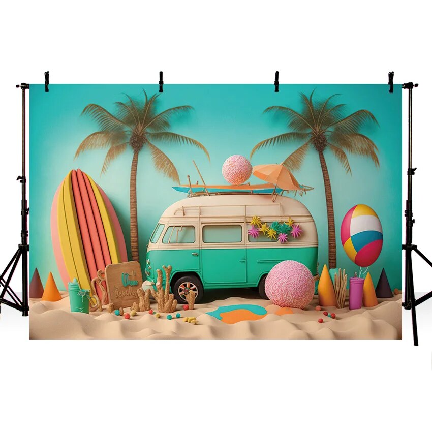 Photography Background Summer Beach Time Surfboard for Newborn Birthday ...