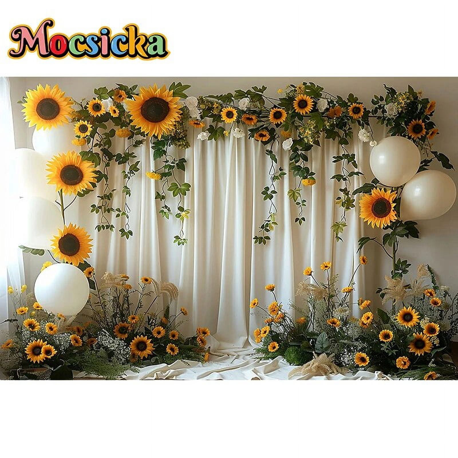 Photography Background Summer Sunflower Balloon Birthday Party Cake ...