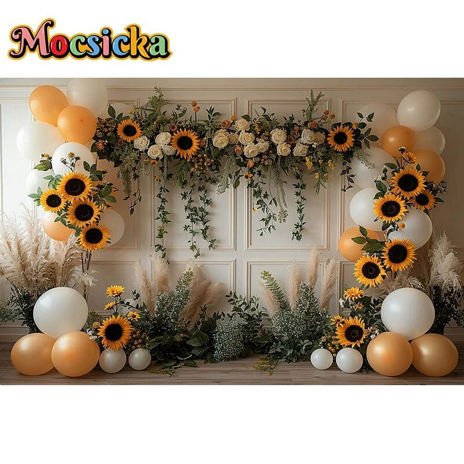 Photography Background Summer Sunflower Balloon Birthday Party Cake ...