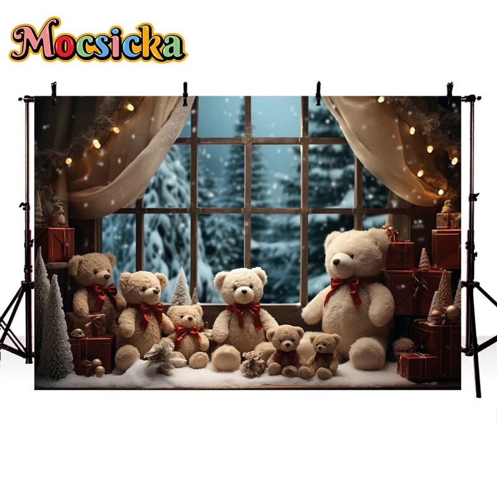 Photography Background Winter Christmas Window Toy Bears Gifts Kids ...