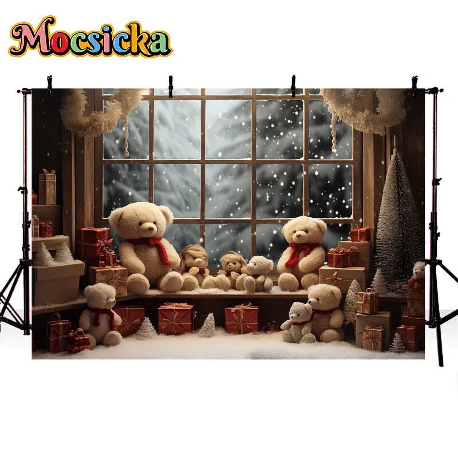 Photography Background Winter Christmas Window Toy Bears Gifts Kids ...
