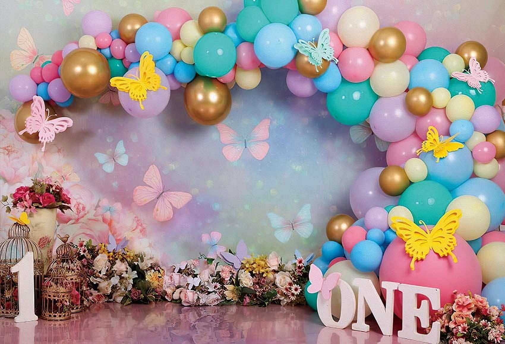 Photography Background Wonderland Flowers Butterfly Balloons Girl 1st ...