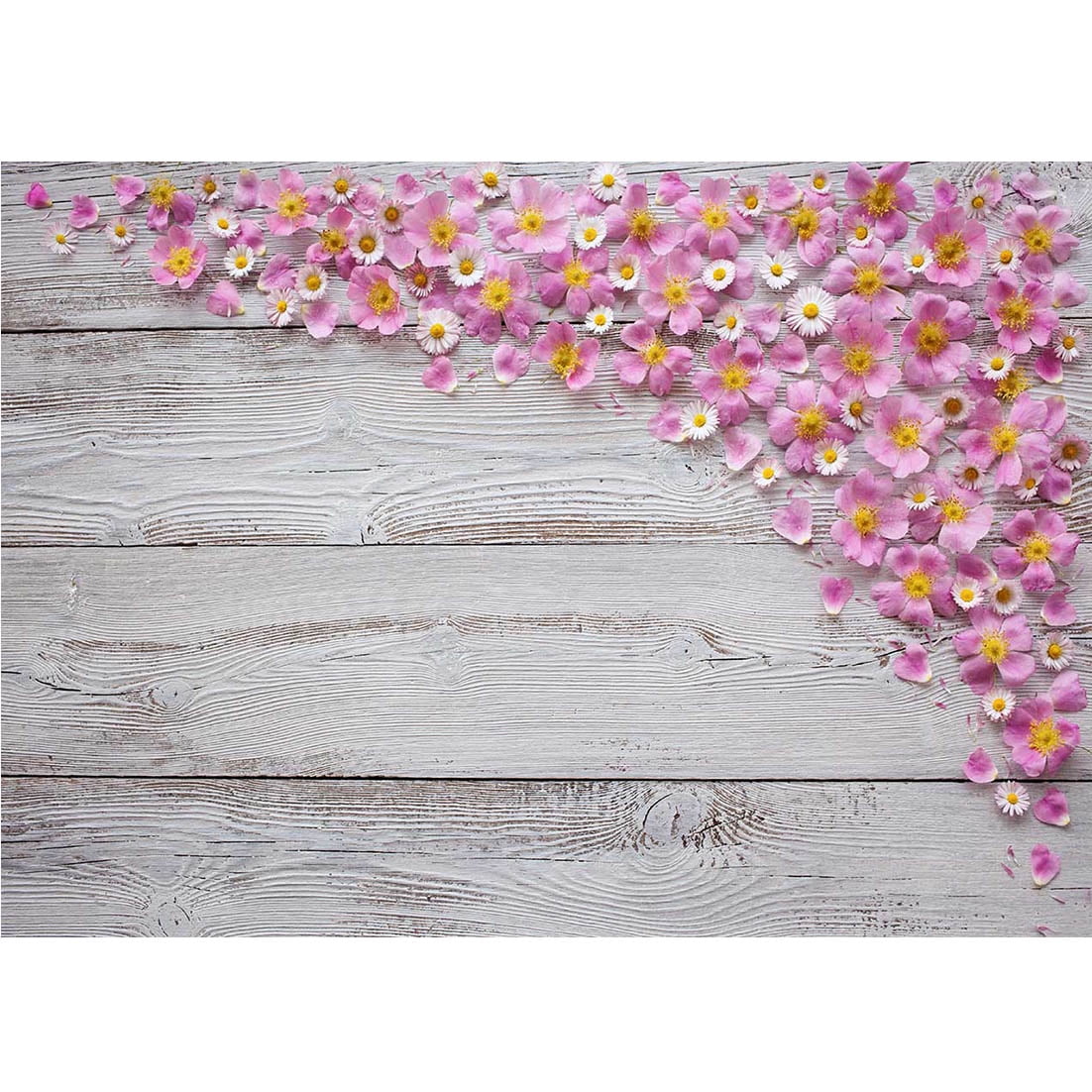 Photography Backgrounds Pink Flowers Wood Plank Birthday Banner Vinyl ...