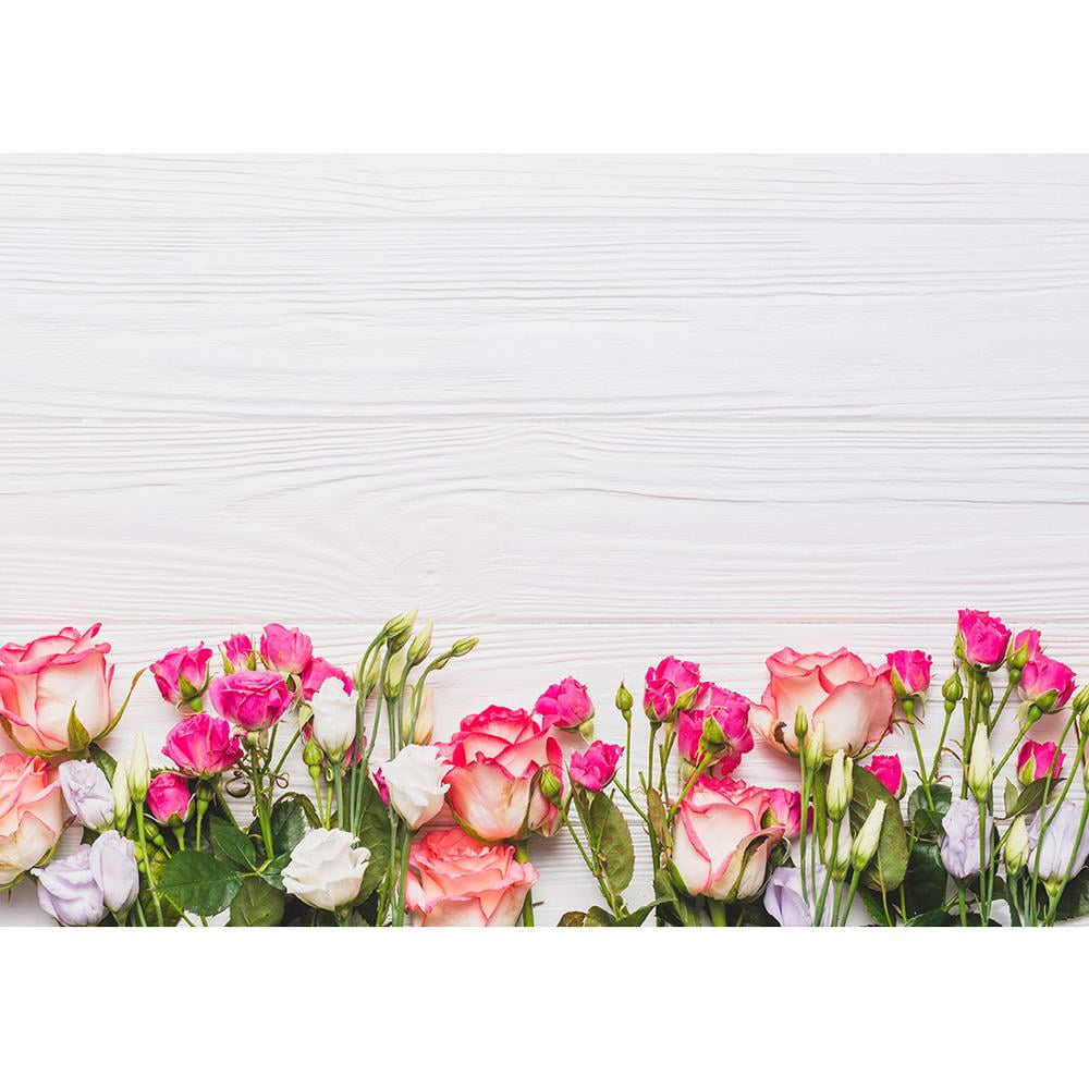 Photography Backgrounds Pink Flowers Wood Plank Birthday Banner Vinyl ...