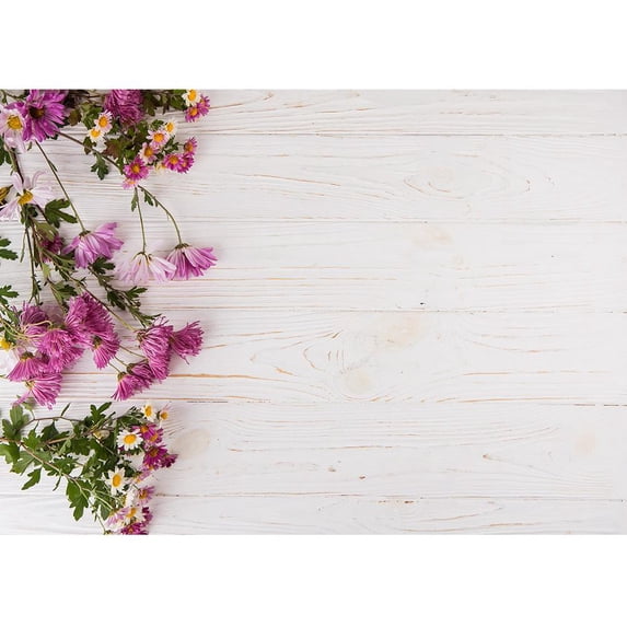 Photography Backgrounds Pink Flowers Wood Plank Birthday Banner Vinyl ...