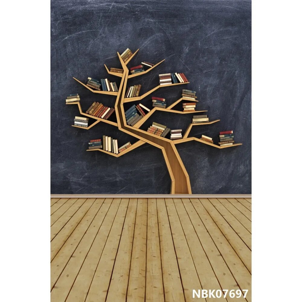 Photography Backgrounds Tree Shape Bookshelf Blackboard Wooden Floor ...
