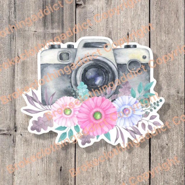Photography Camera Floral Vinyl Sticker Laptop Sticker Water Bottle ...