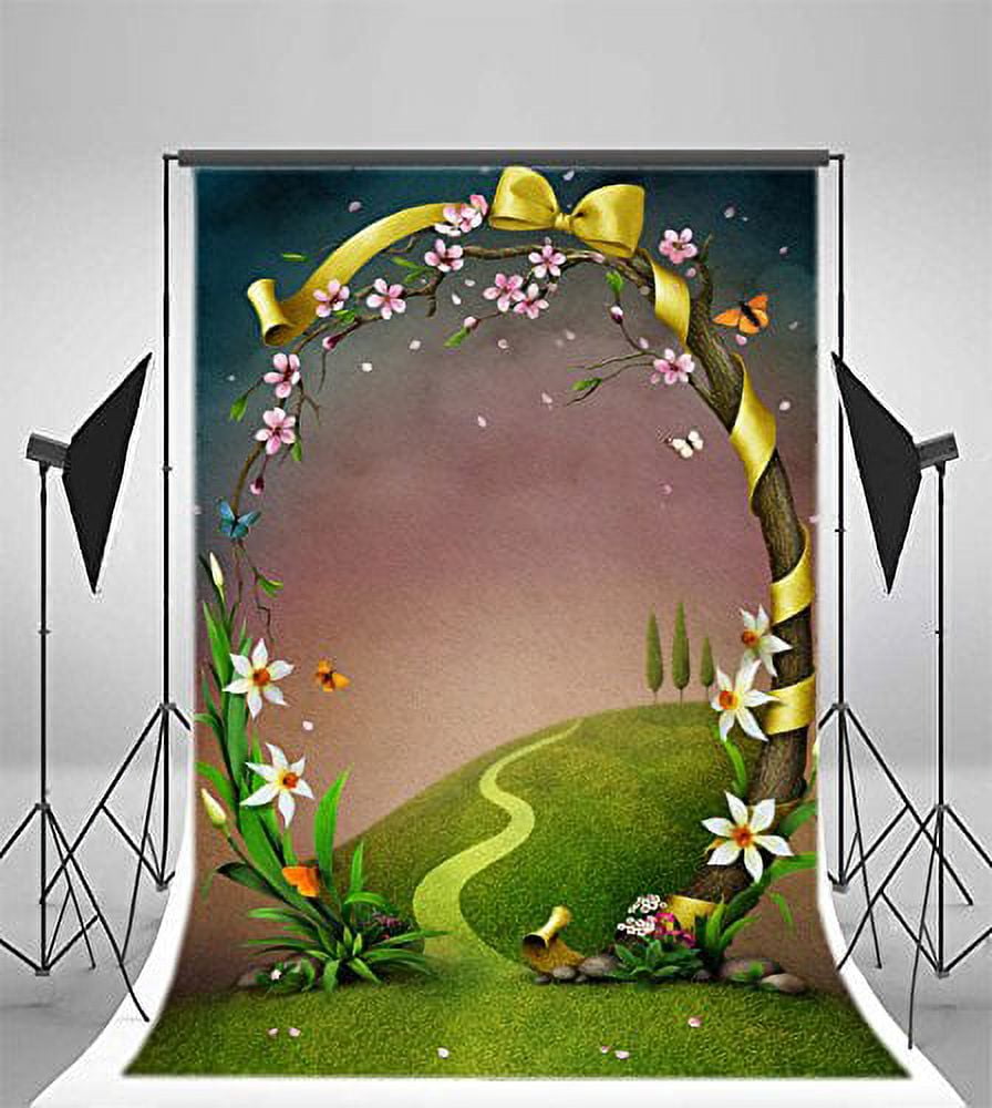 Photography Cartoon Wallpaper Backdrop 5x7ft Spring Flowers Grass Land ...