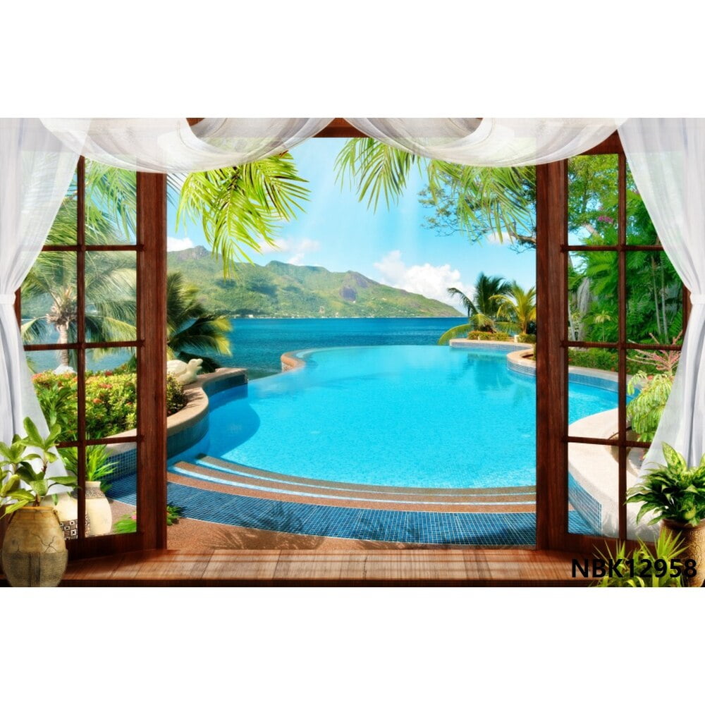 Photography For Background Windows Swimming Pool Summer Tropical Photo ...