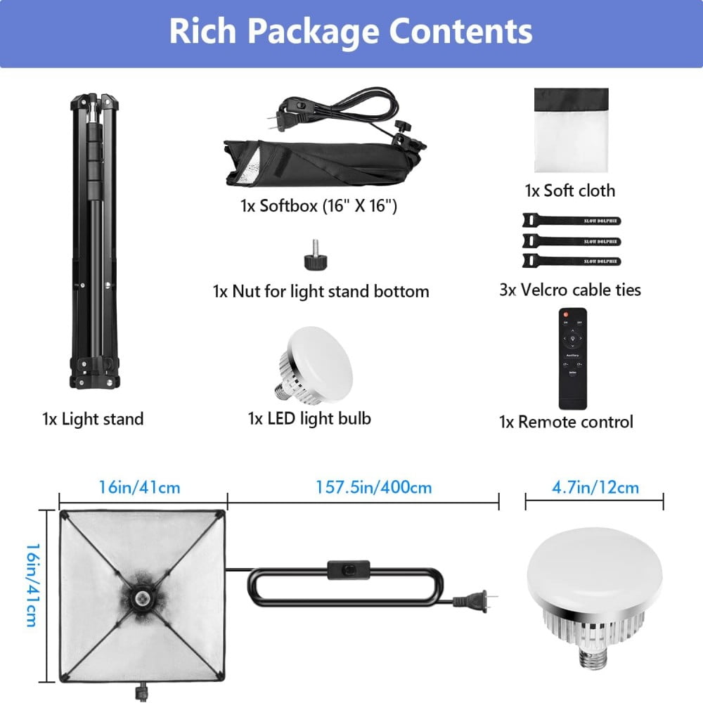 Photography Studio Softbox Lighting Kit with 16“X16“ Softbox and 3 ...