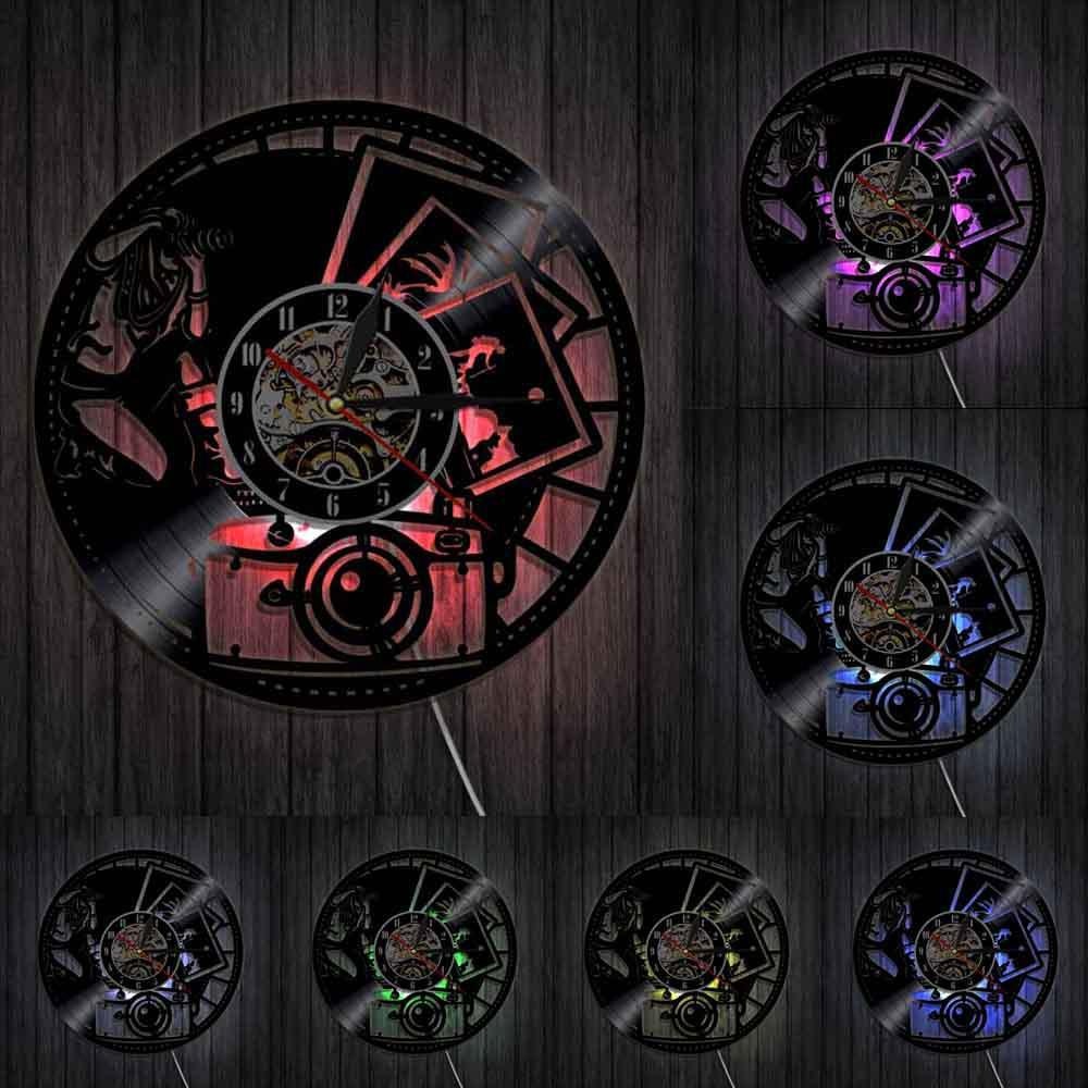 Photography Vinyl Record Wall Clock Home Decor Shutter Lens Film Camera ...