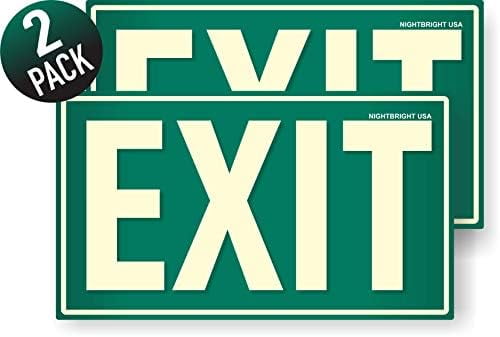 Photoluminescent Exit Sign (Green) / Pack of 2 / UV Inks on Aluminum ...