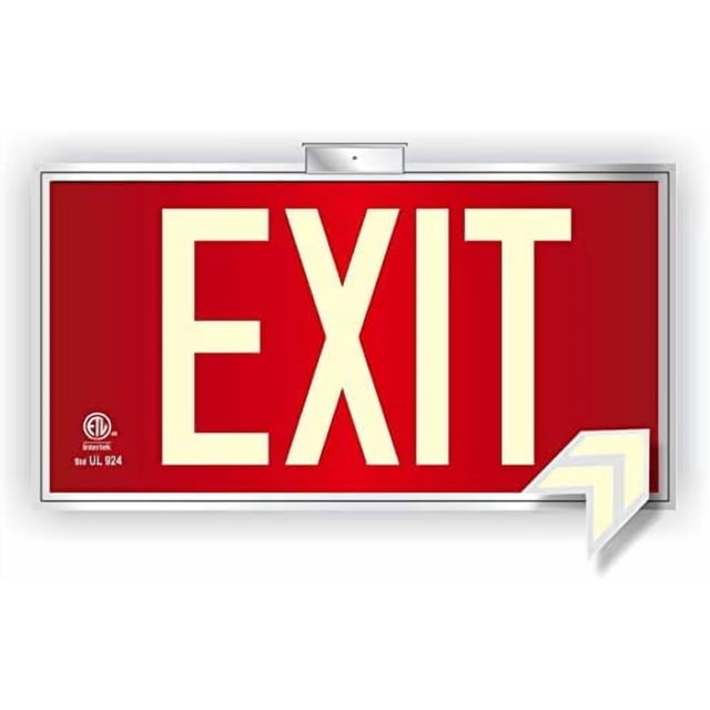Photoluminescent Exit Sign Red - Framed Flag/Ceiling Mount. Code ...