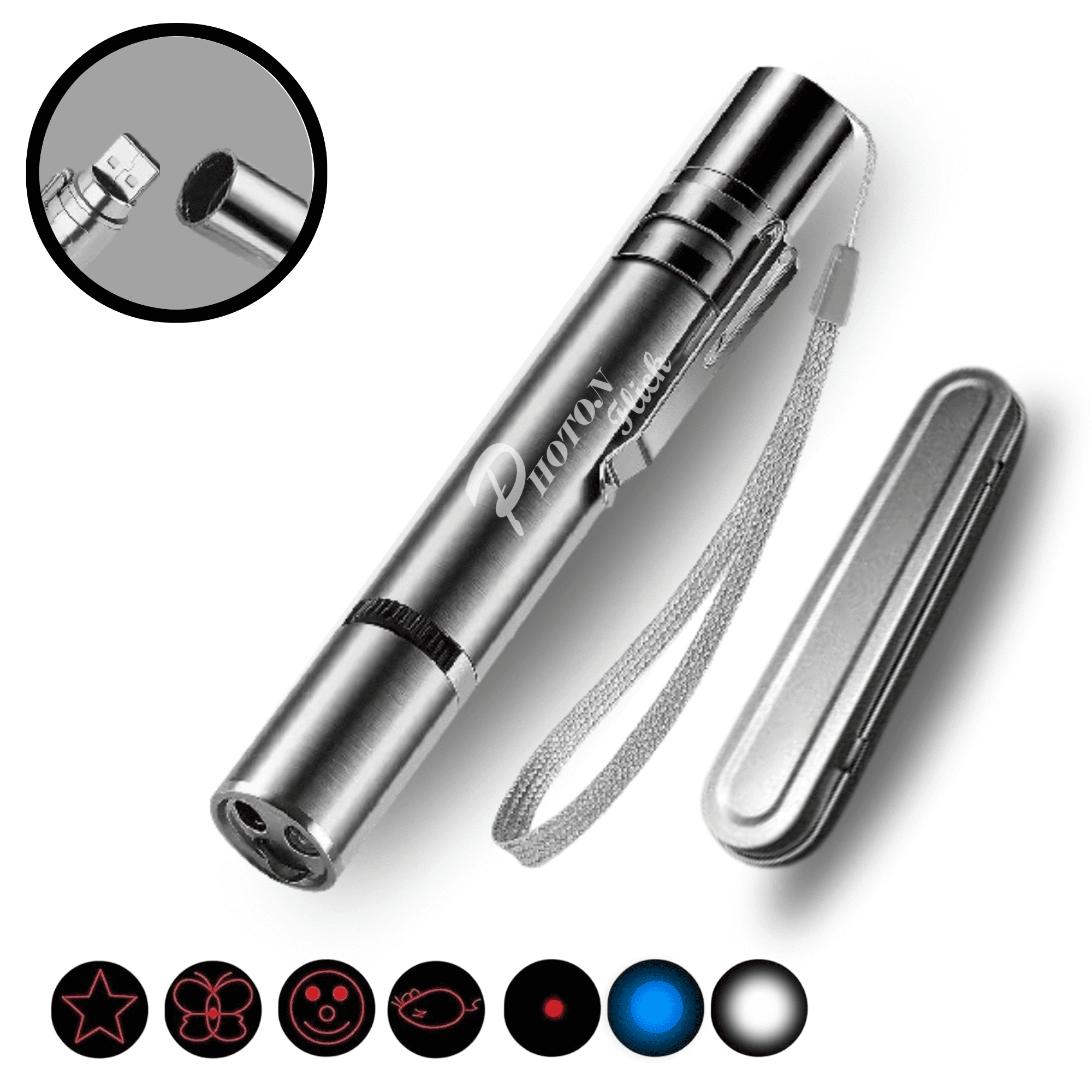 Photon Flick 7-in-1 USB Rechargeable Pet Laser Pointer, Multi-Pattern ...