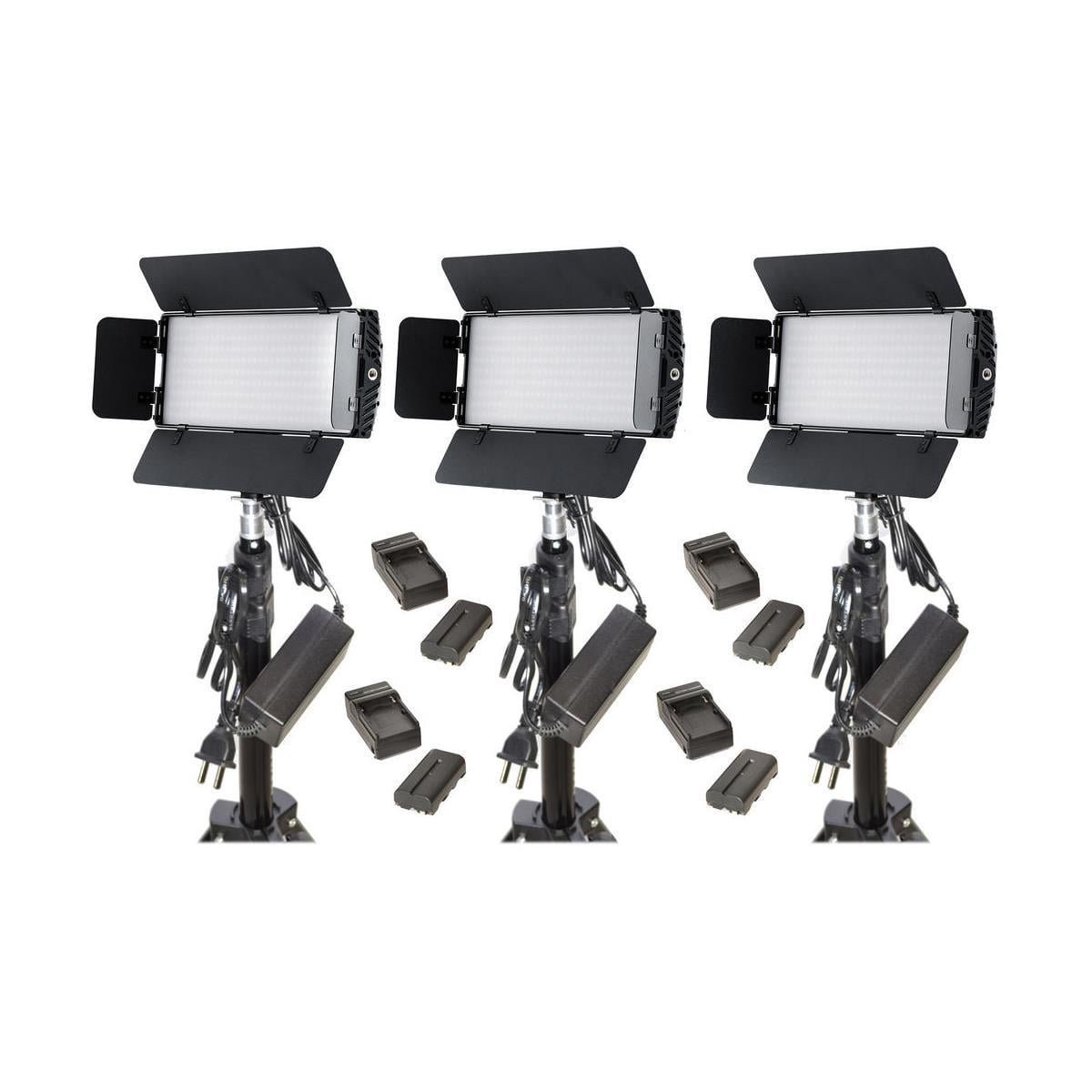 Bescor Photon Metal Bi-Color On-Camera LED 3-Light Kit with 3 Light ...