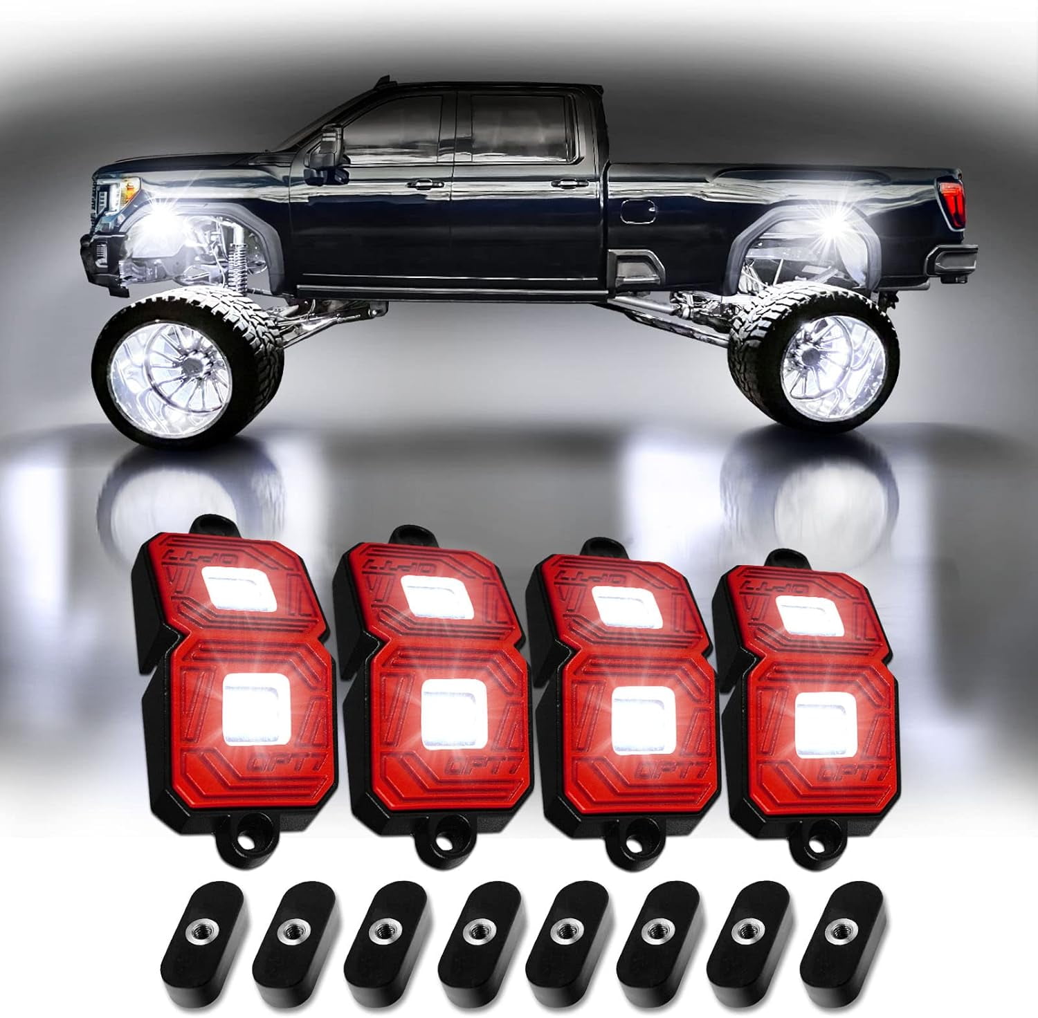 Photon Pure White LED Rock Lights, 4 Pods Wide Angle Neon Underglow ...