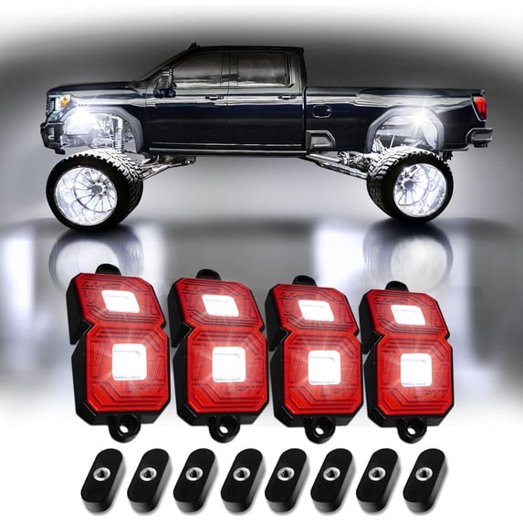 Photon Pure White LED Rock Lights, 4 Pods Wide Angle Neon Underglow ...