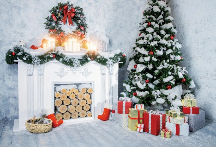 Photophone Christmas Backdrops For Photography Tree Lights Fireplace ...