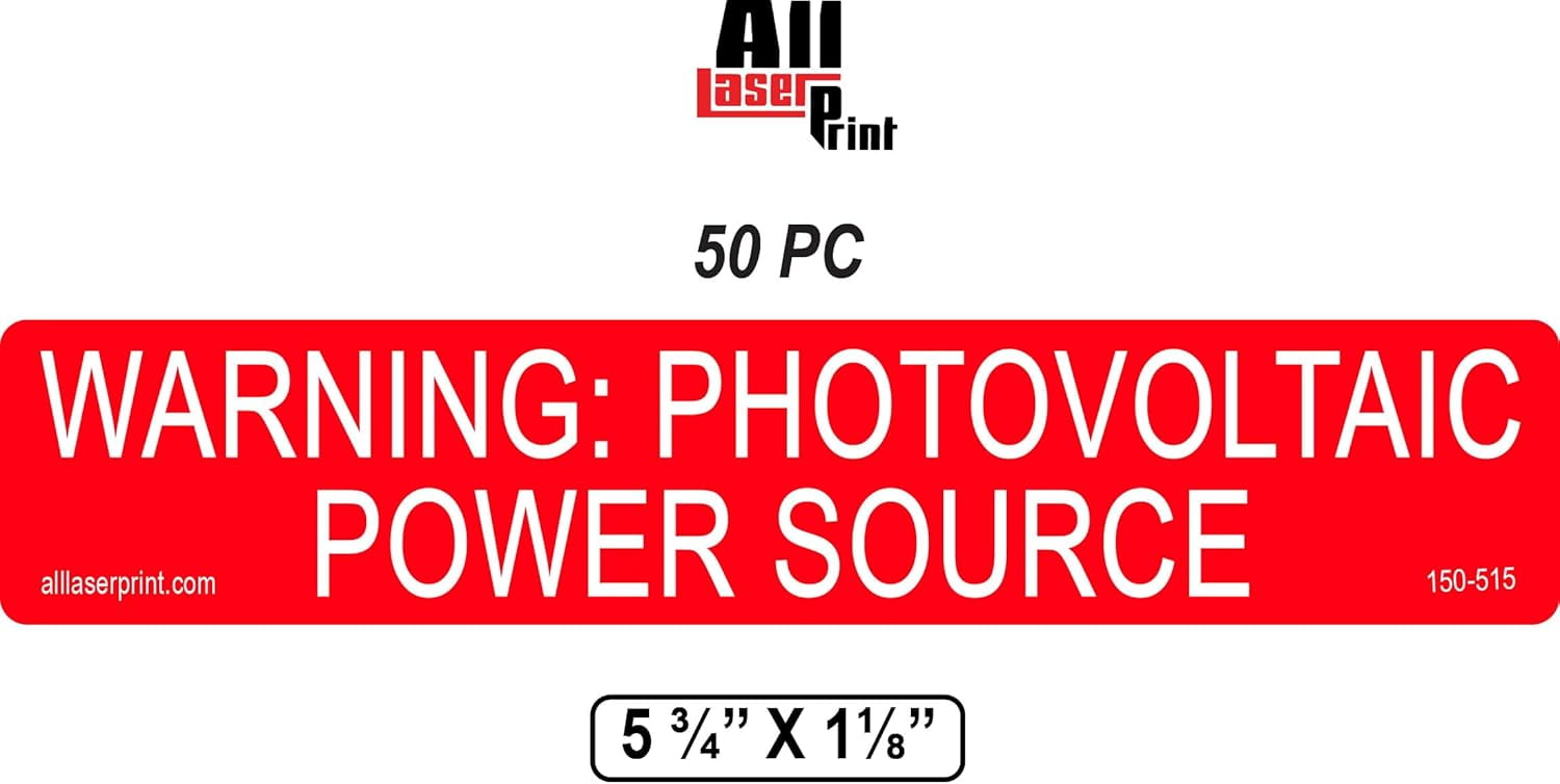 Photovoltaic Labels for PV Solar System_Warning: PHOTOVOLTAIC Power ...
