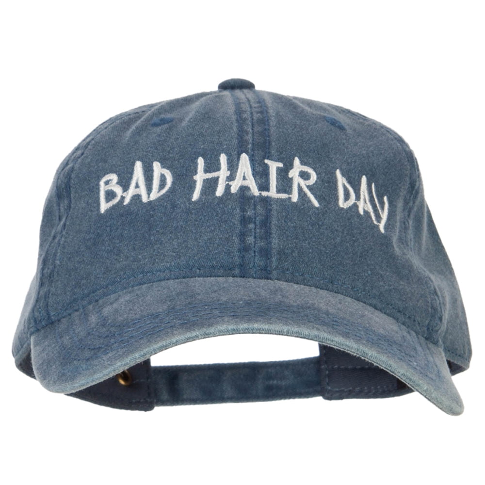 Phrase of Bad Hair Day Embroidered Washed Buckle Cap - Navy OSFM ...
