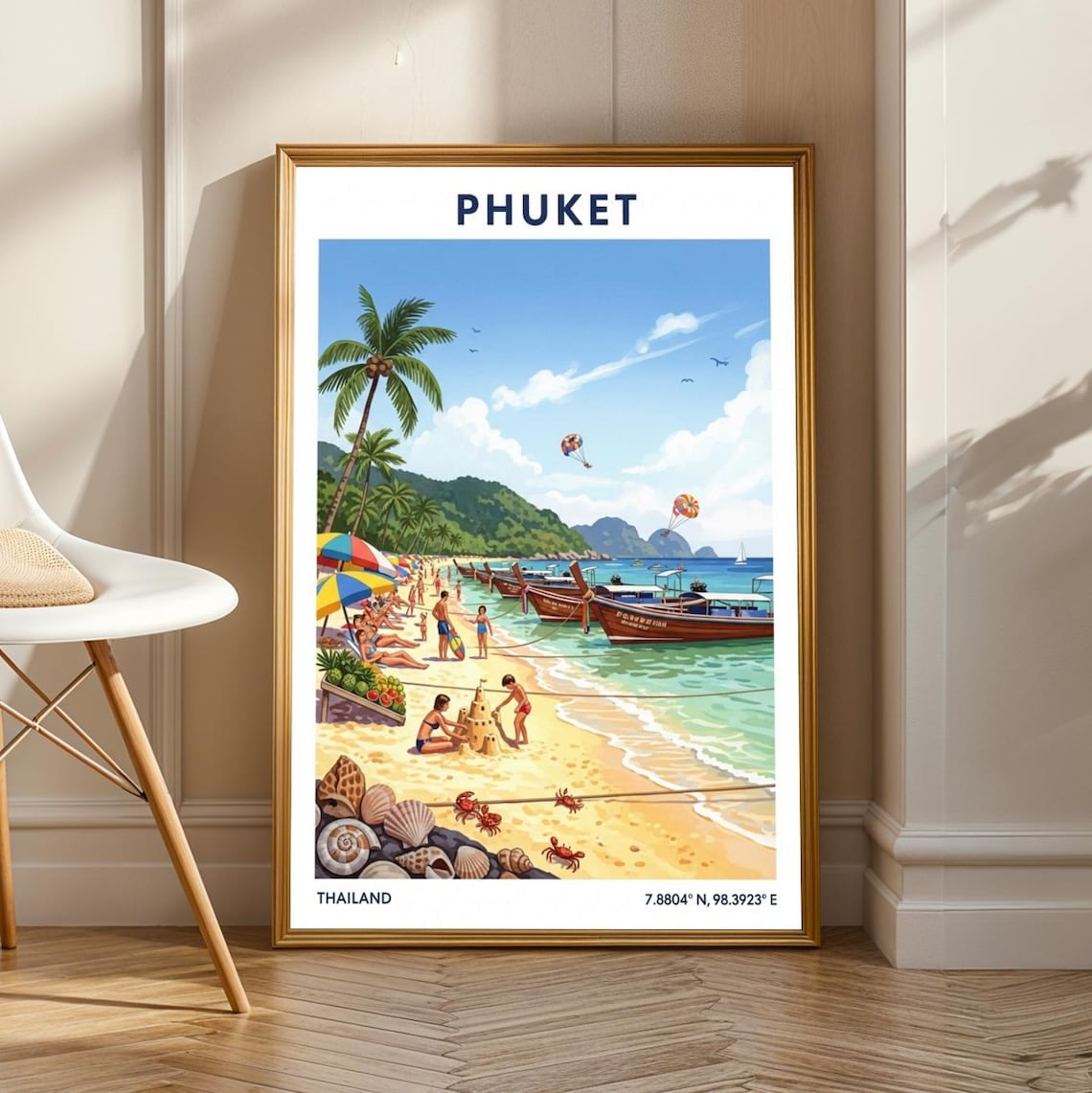 Phuket Beach Scene Poster: Vintage Tropical Travel Gouache Art ...