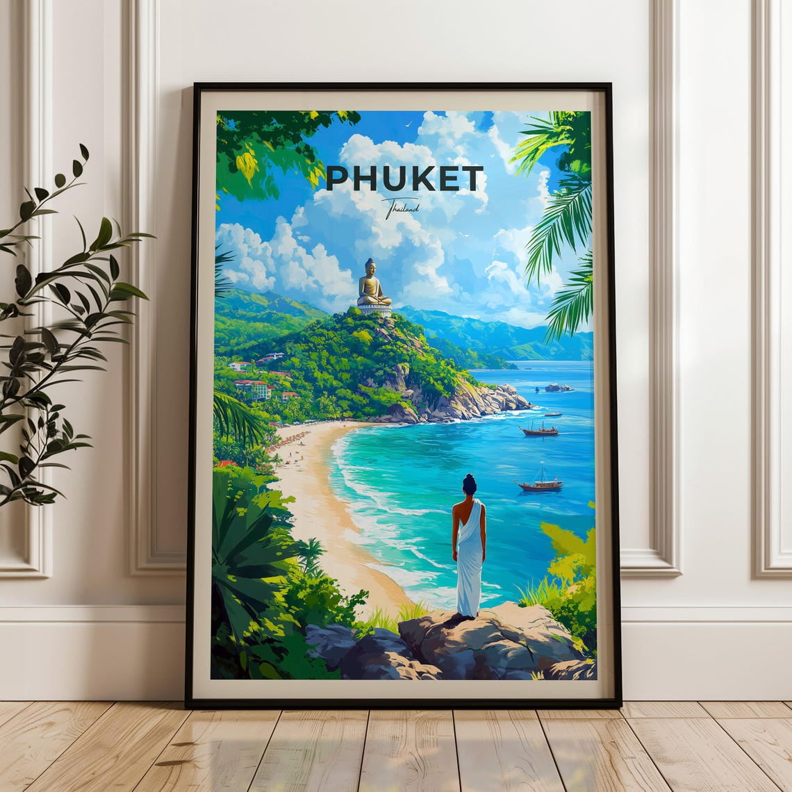 Phuket Travel Poster - Thailand Wall Art Print, Se Asia Illustration ...