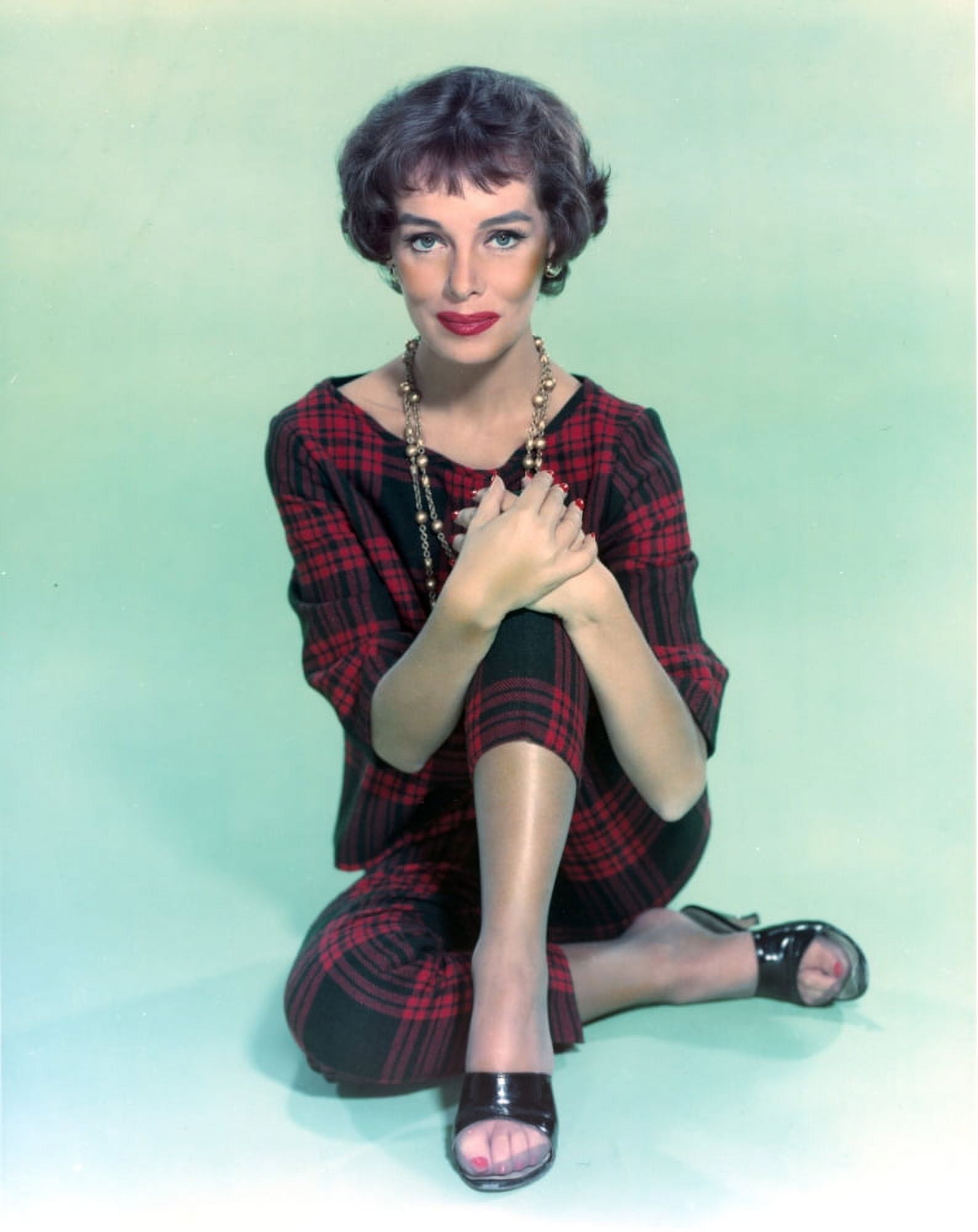 Phyllis Kirk Posed Seated on Floor in Red Checkered Dress Portrait with ...
