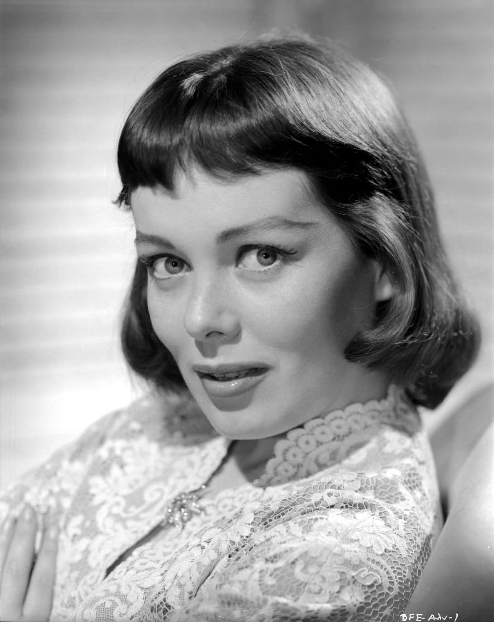 Phyllis Kirk Posed in Gray scale Portrait in White Floral Dress Photo ...
