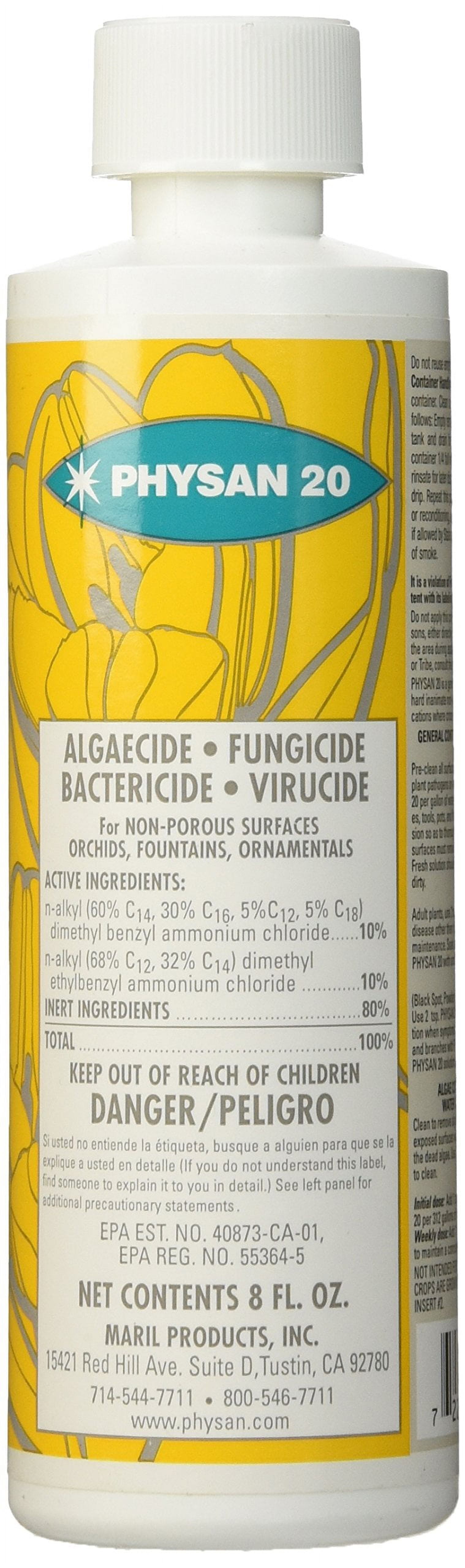 Physan 20 Greenhouse Disinfectant, 8Ozs - Algaecide, Fungicide, Bactericide, and Virucide ...